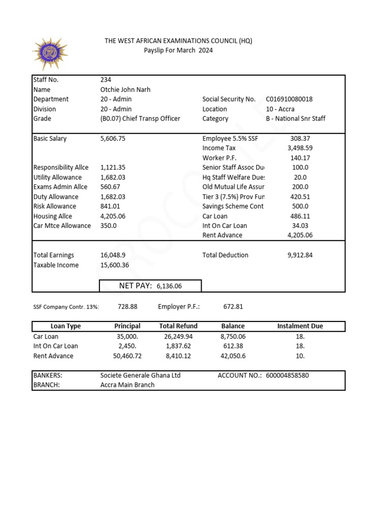 March 2024 Payslip for Otchie John Narh | PDF