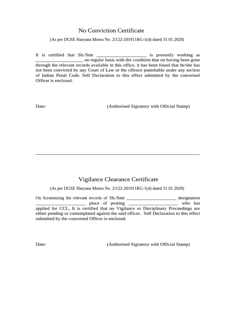 No Conviction Certificate Details | PDF
