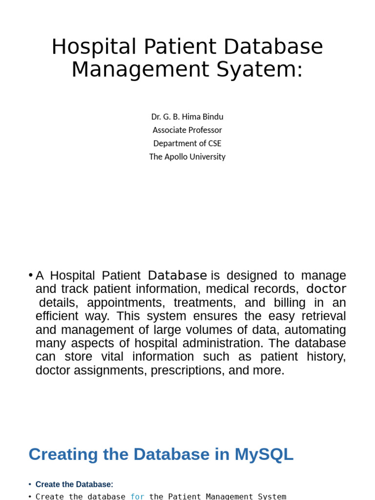 Hospital Patient Database Management Guide | PDF | Table (Database ...