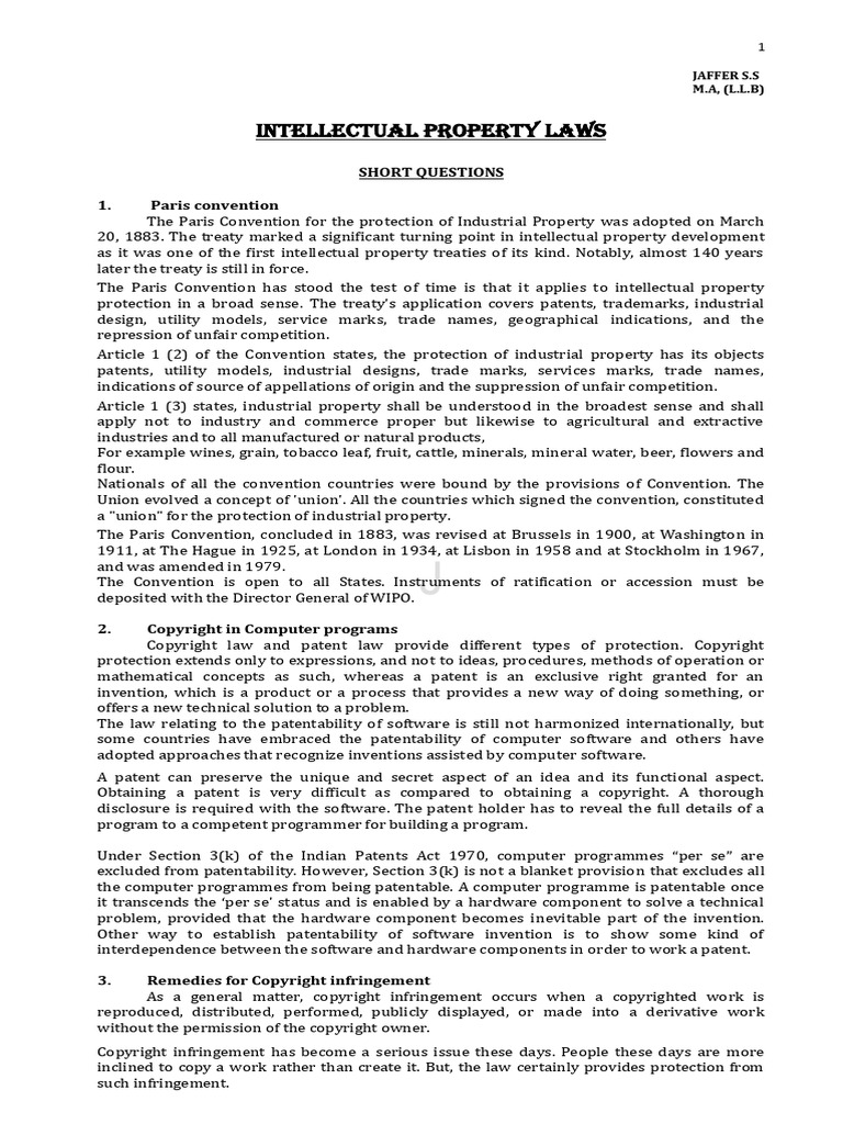 Intellectual Property Law Overview | PDF | Intellectual Property | Patent