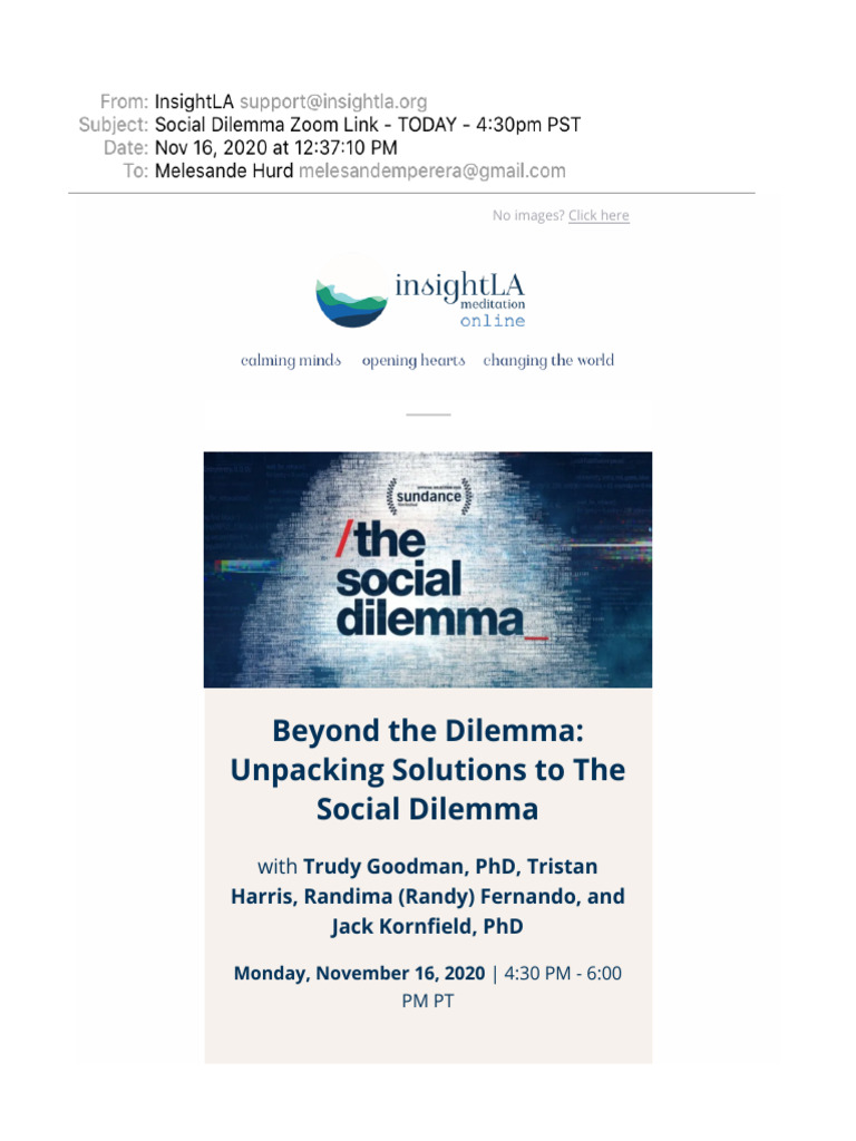 Social Dilemma Zoom Link - ToDAY - 430pm PST | PDF