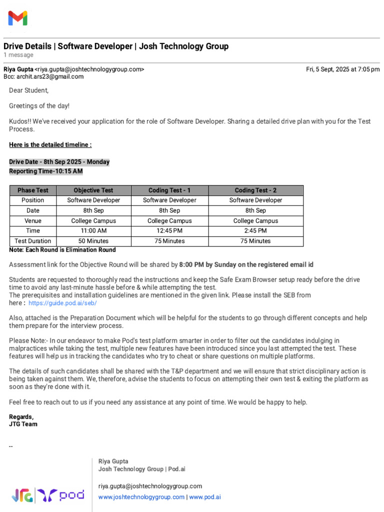 Gmail - Drive Details - Software Developer - Josh Technology Group ...