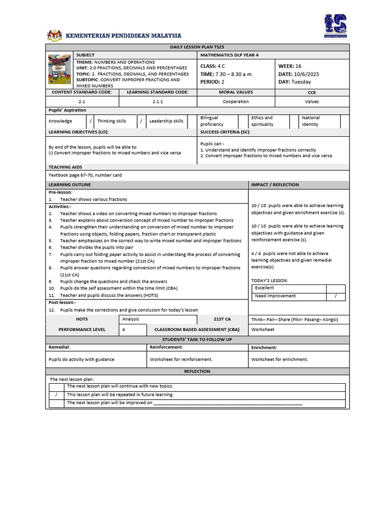 Daily Lesson Plan Ts25 Week 16 | PDF | Lesson Plan | Teachers