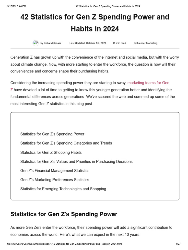 Gen Z Spending Power Insights for 2024 | PDF | Cost Of Living | Online ...