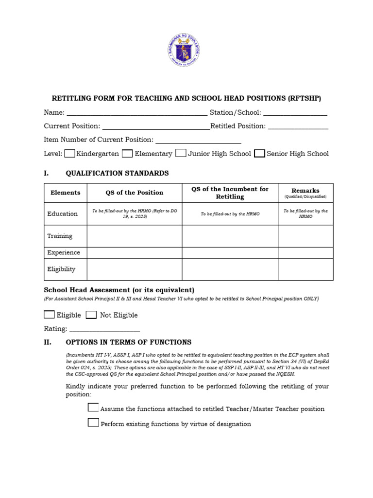 Annex T - RETITLING FORM FOR TEACHING AND SCHOOL HEAD POSITION (RFTSHP ...
