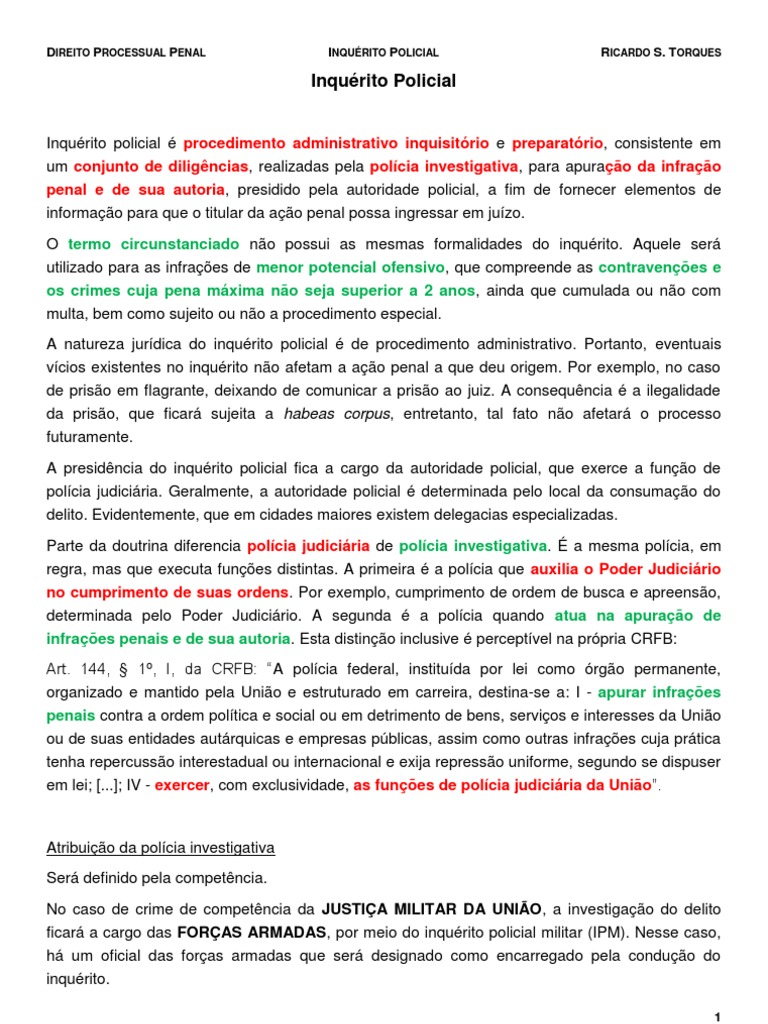 Presidência do Inquérito Policial | PDF | Procedimento criminal ...