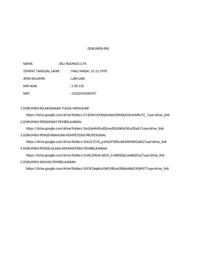 Dokumen RPL Bili Ngongo S.Th | PDF