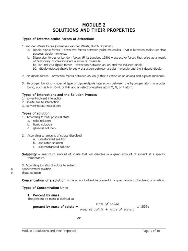Types of Solutions and Properties | PDF | Solution | Solubility