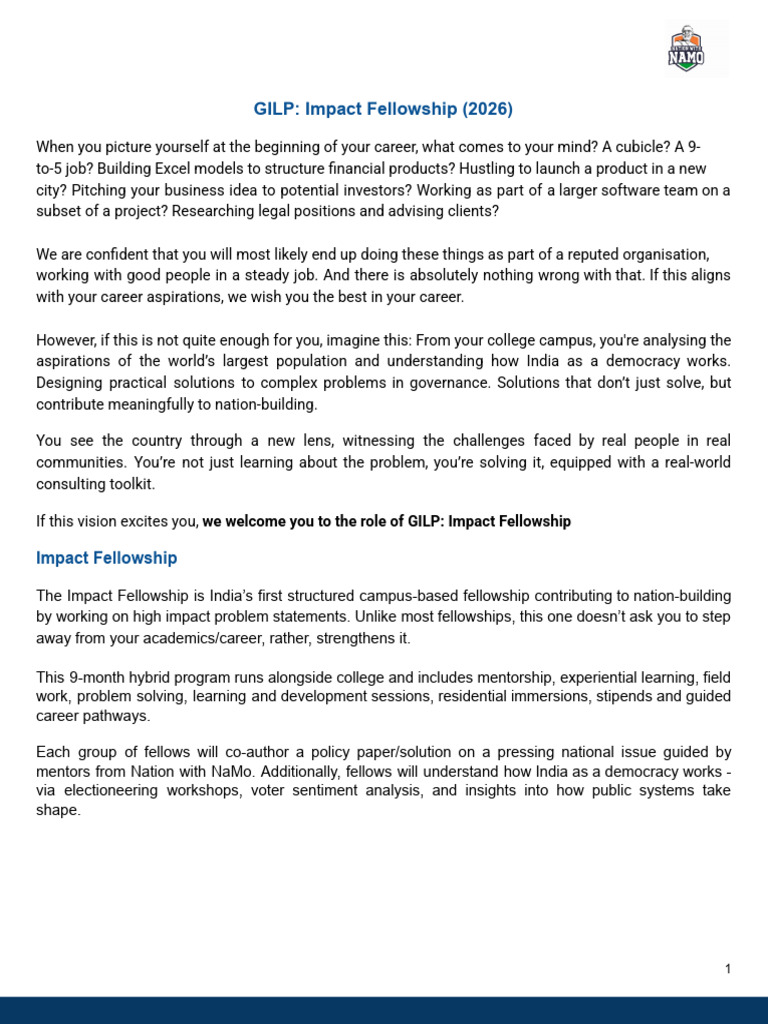 GILP Impact Fellowship 2026 Overview | PDF | Mentorship | Leadership