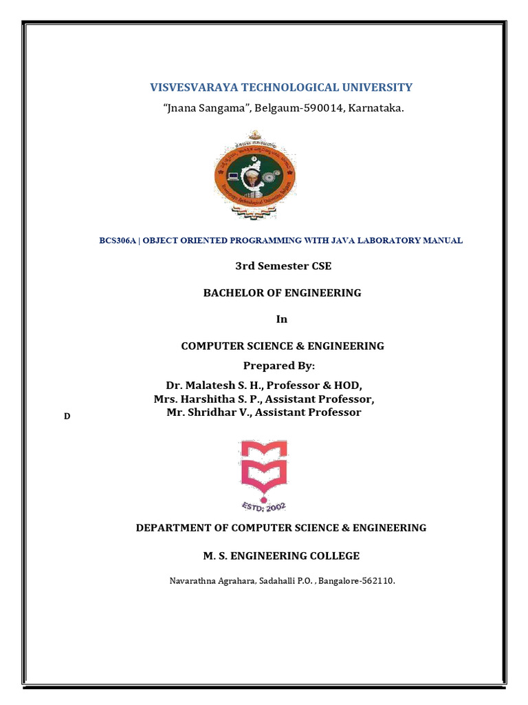 Bcs306a Oo With Java Lab Manual | PDF | Method (Computer Programming ...