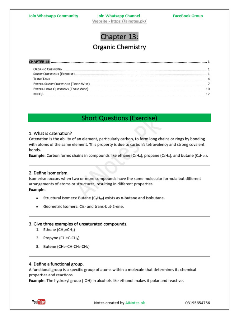 Organic Chemistry Study Notes and Exercises | PDF | Alkene | Functional ...