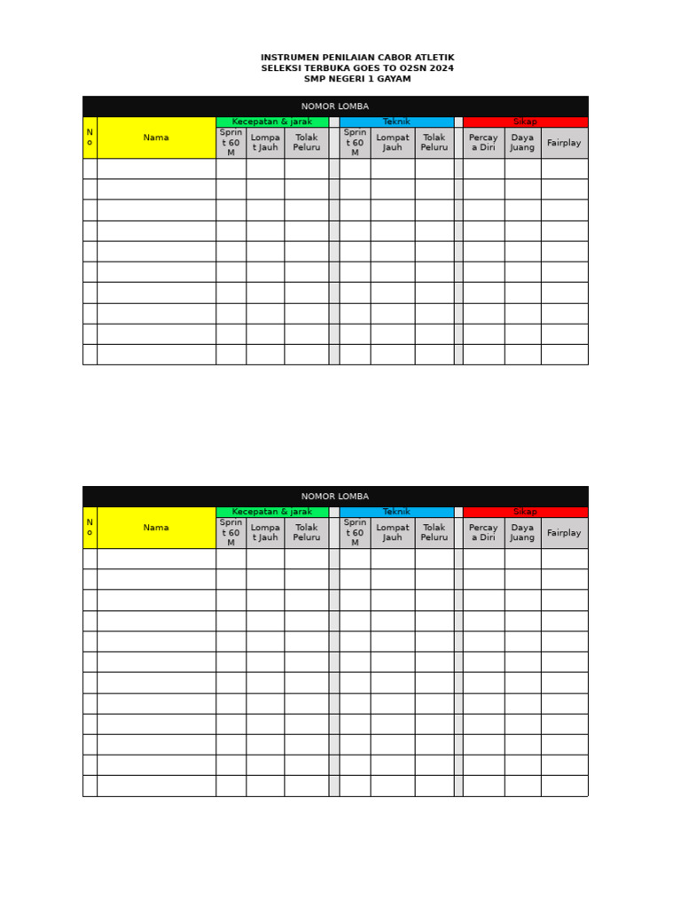 Instrumen Penilaian Cabor ATLETIK | PDF