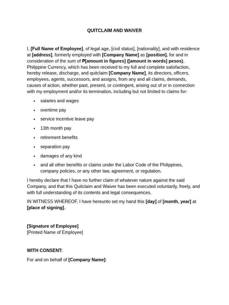 Sample Quitclaim and Waiver | PDF