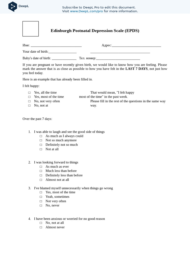 Edinburgh Postnatal Depression Scale Guide | PDF | Postpartum Period ...