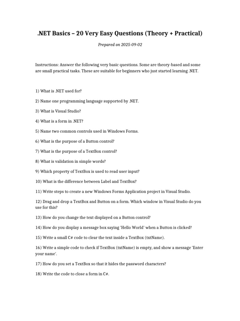 Dotnet Very Easy Theory Practical Questions | PDF