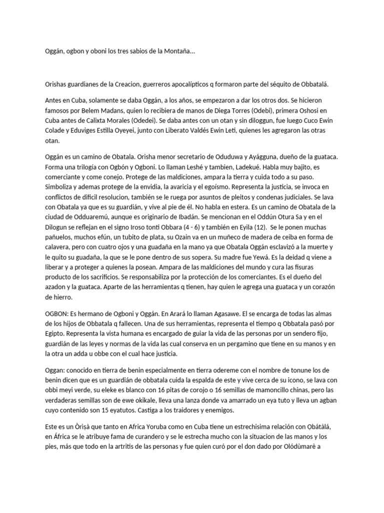 Oggán, Ogbon y Ogboni: Deidades Yoruba | PDF