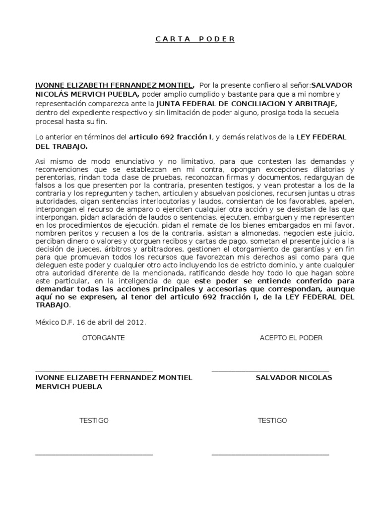 Carta Poder para Representación Legal | PDF