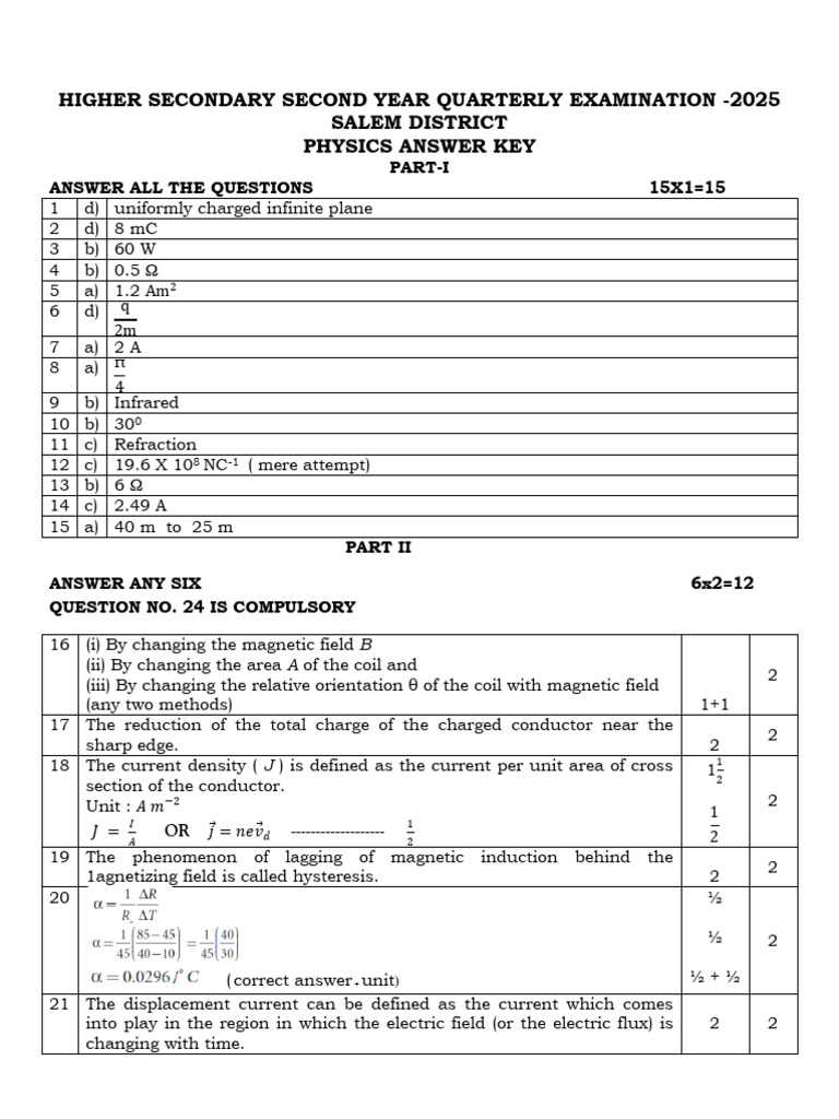 +2 Phy Quarterly 2025 em Key | PDF | Color | Magnetic Field