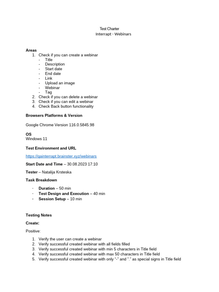 Test Charter Mentors NATALIJA | PDF | Web Conferencing | System Software
