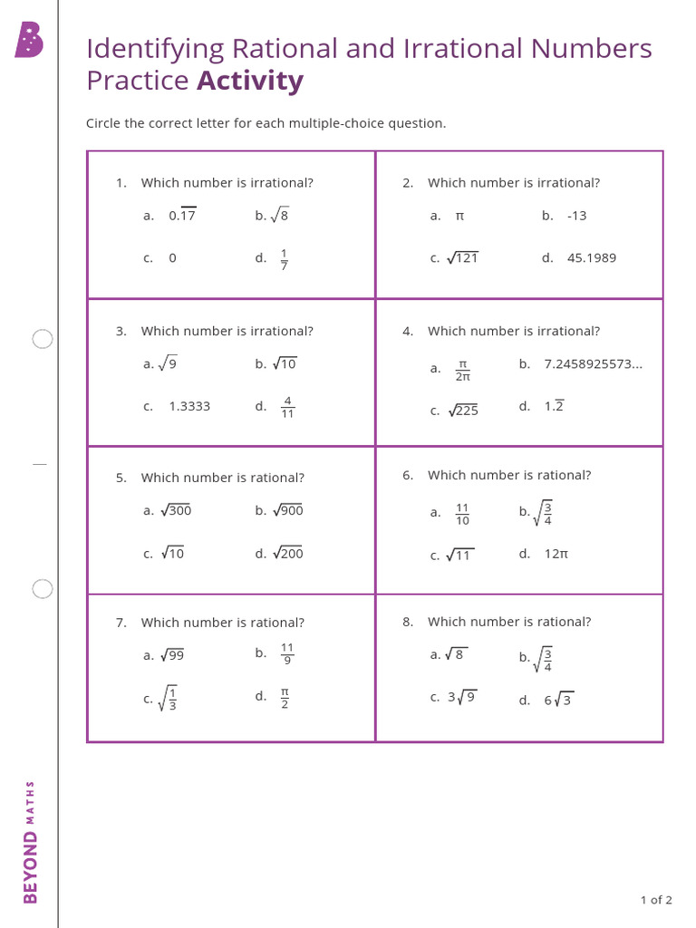 Identifying Rational and Irrational Numbers Activity | PDF | Chess ...