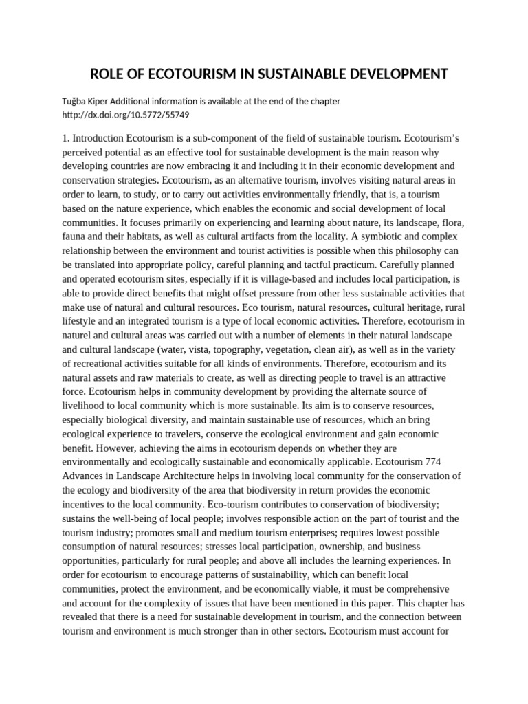 Role of Ecotourism in Sustainable Development | PDF | Sustainability ...