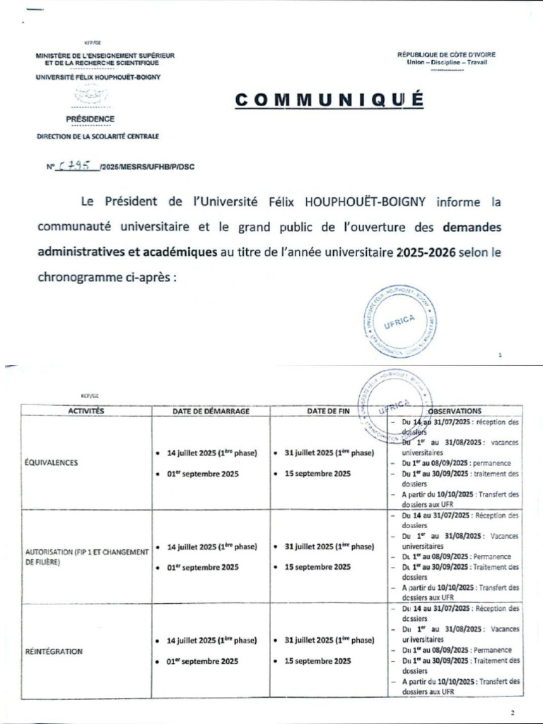 COMMUNIQUÉ UFRICA 11-Jul-2025 12-17-50 | PDF