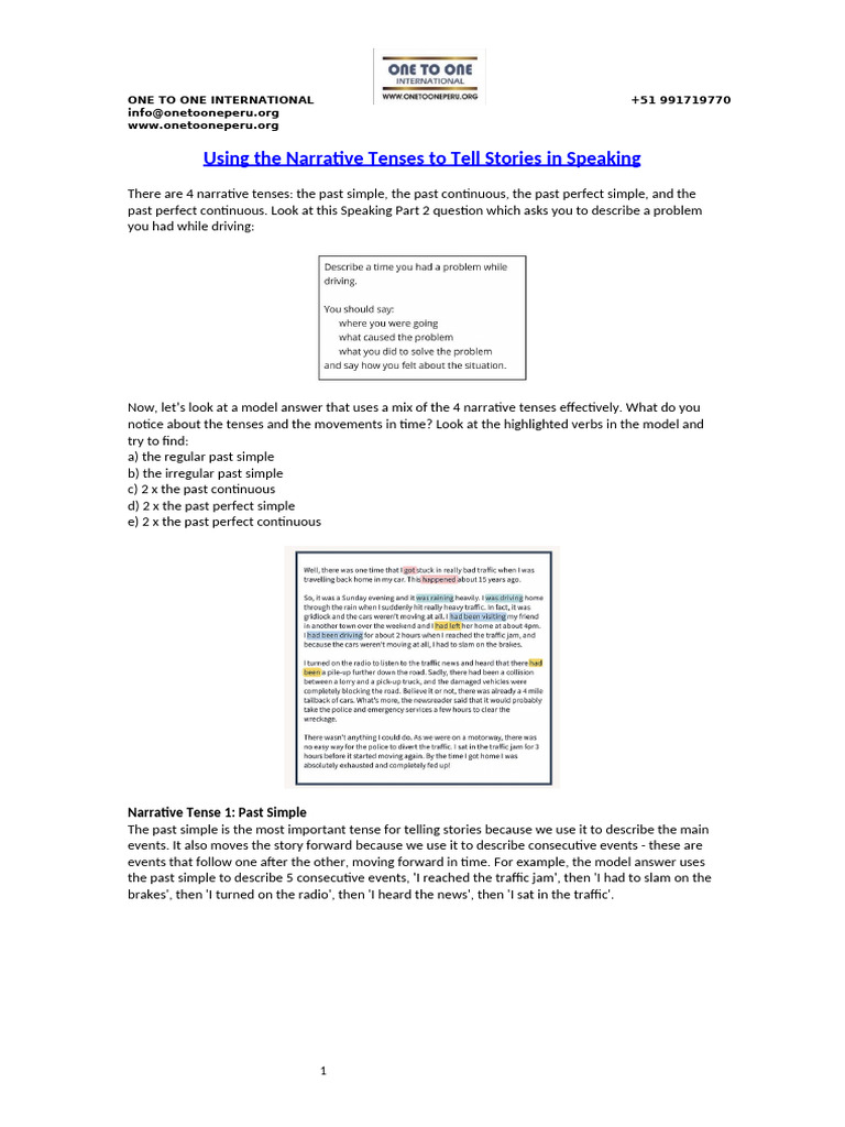 Using Narrative Tenses in Storytelling | PDF | Syntax | Linguistics