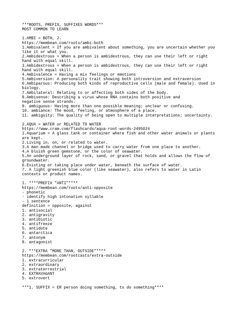 Roots, Prefix, Suffixes 1 | PDF