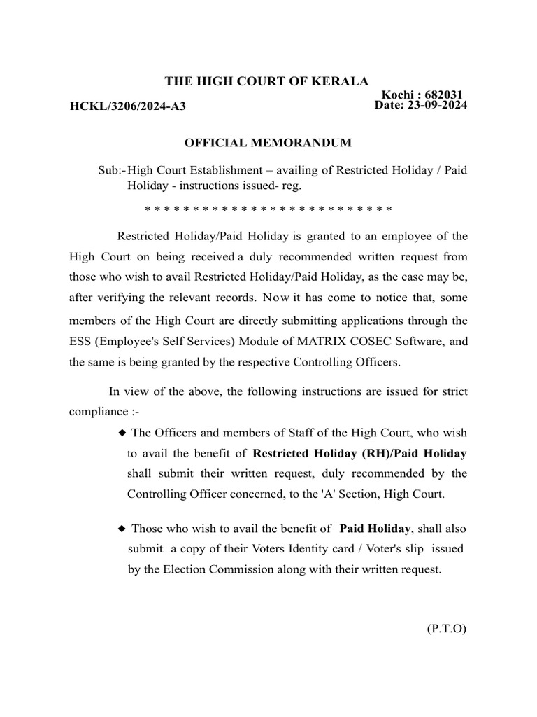 Guidelines for Restricted Holidays | PDF | Government | Justice
