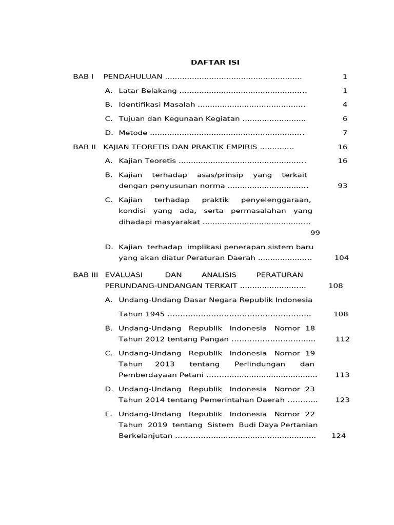 Daftar Isi Usulan Naskah Akademik Raperda Pengelolaan Dan Pemanfaatan ...