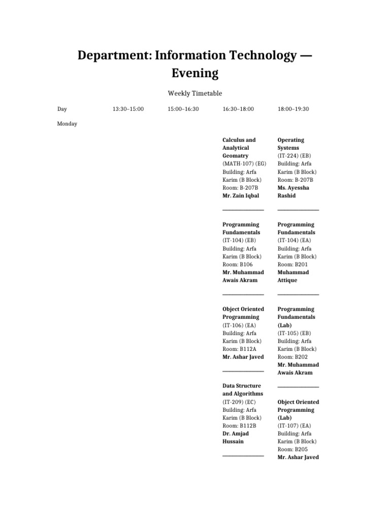 Evening IT Course Timetable | PDF | Information Retrieval | Information ...