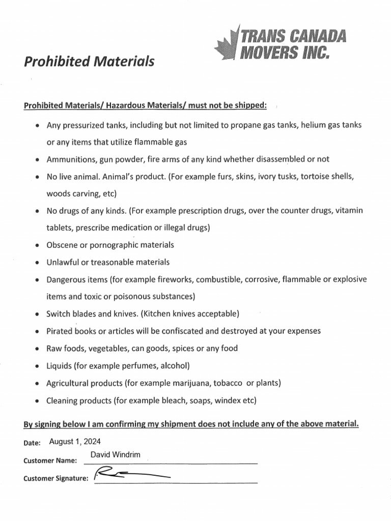 Prohibited Materials Form NEW 2020 (Signed) | PDF