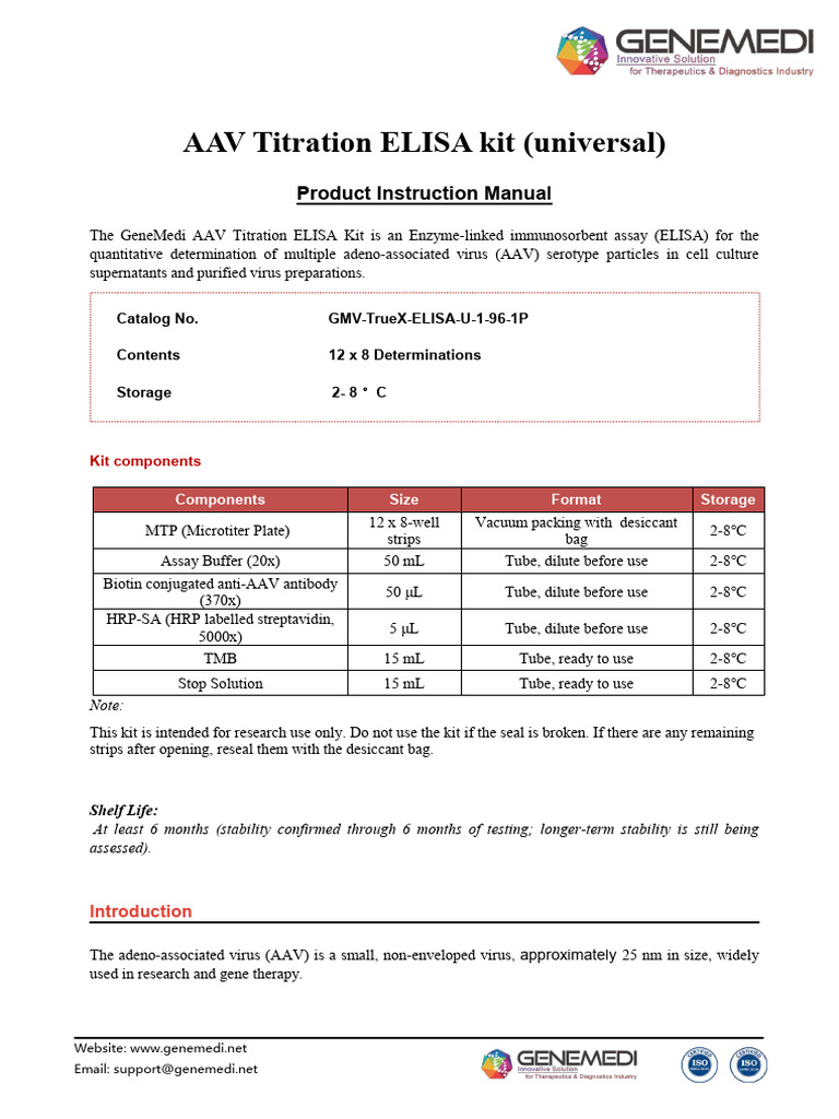 AAV Titration Kit Universal Protocol | PDF | Elisa | Assay