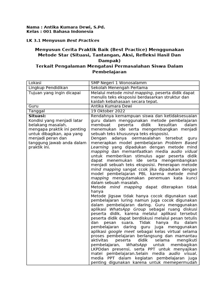 LK 3.1 Menyusun Best Practices - Antika Kumara Dewi | PDF