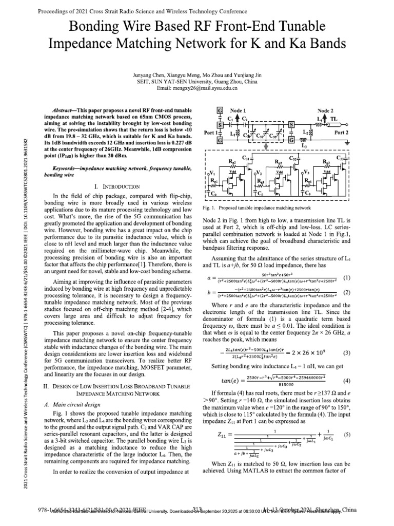 Bonding Wire Based RF Front-End Tunable Impedance Matching Network For ...