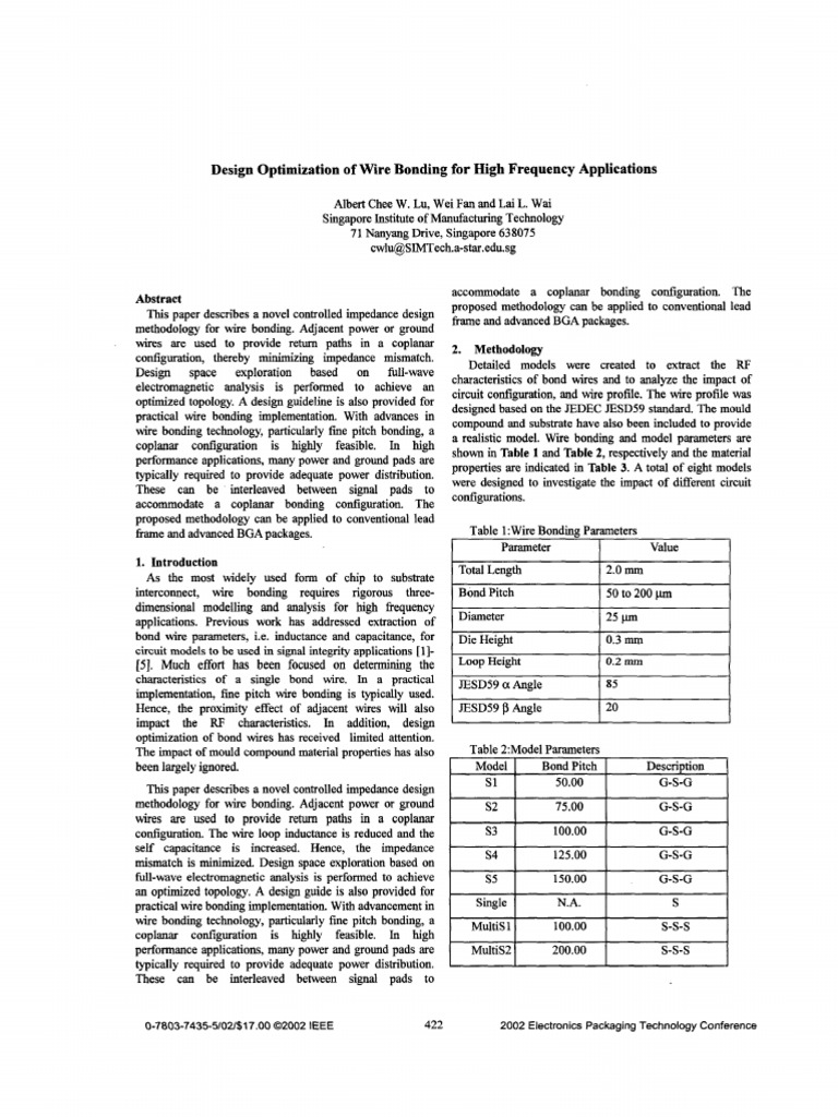 Wire Bonding Design for High Frequencies | PDF | Inductance | Capacitance