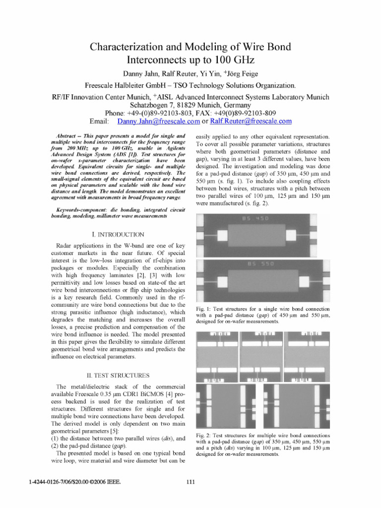 Characterization and Modeling of Wire Bond Interconnects Up To 100 GHZ ...
