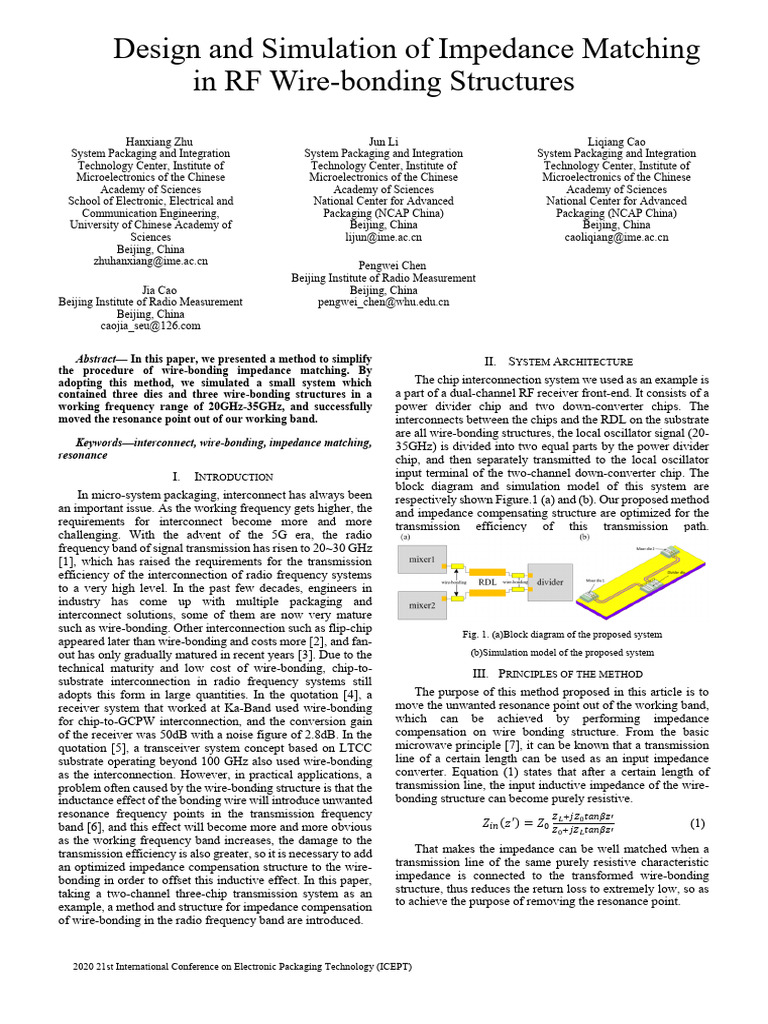 Impedance Matching in RF Wire-Bonding | PDF | Transmission Line | Radio