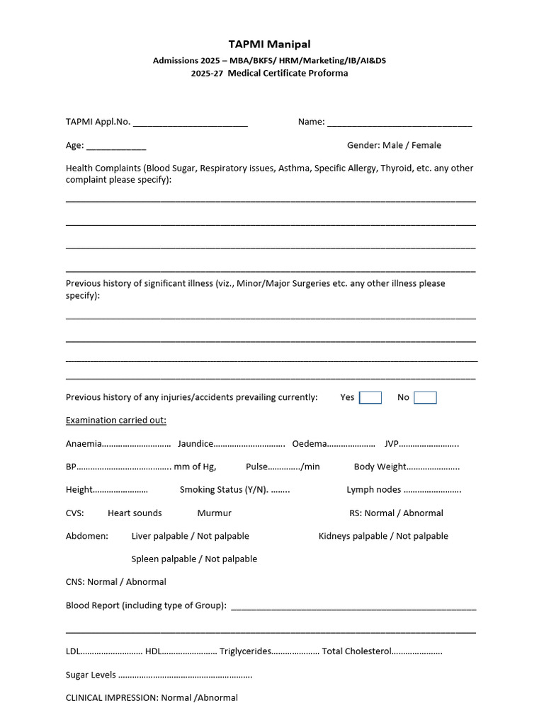 Medical Certificate Proforma 2025 | PDF | Diseases And Disorders | Medical Specialties