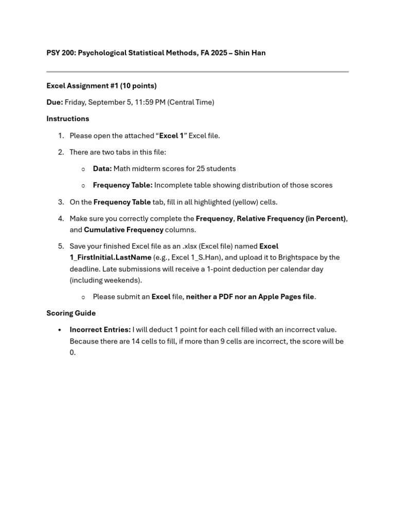Excel Assignment: Frequency Table Task | PDF