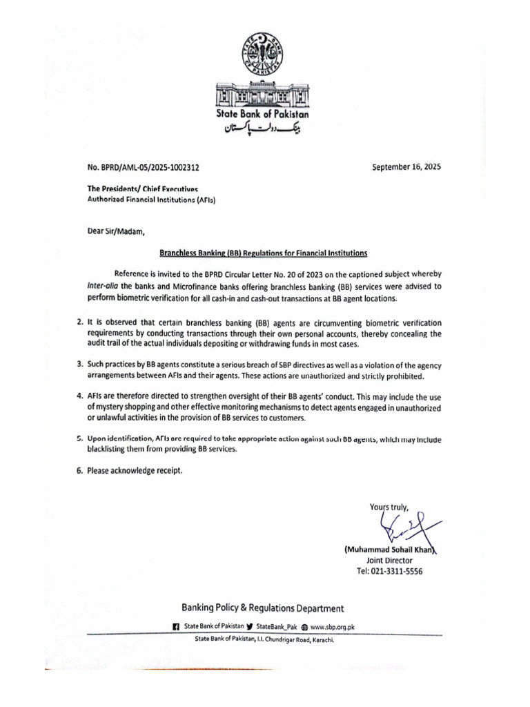 SBP Letter Dated September 16, 2025 | PDF