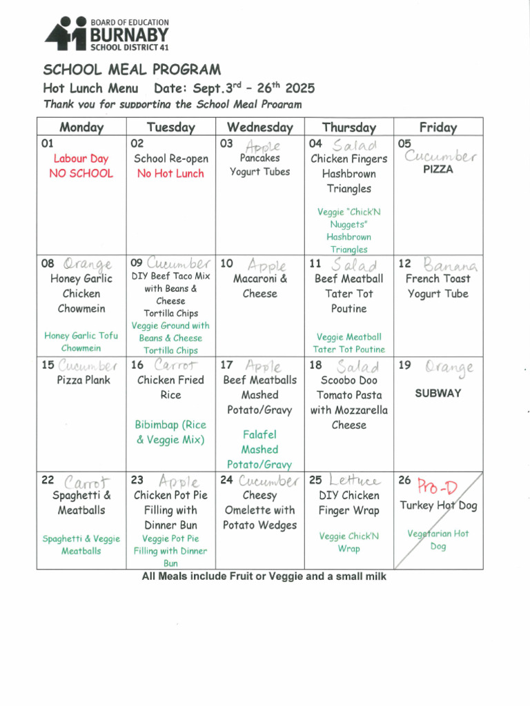 School Meal Menu Sept 2025 | PDF