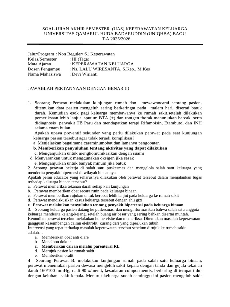 Soal UAS Keperawatan Keluarga UNIQHBA | PDF