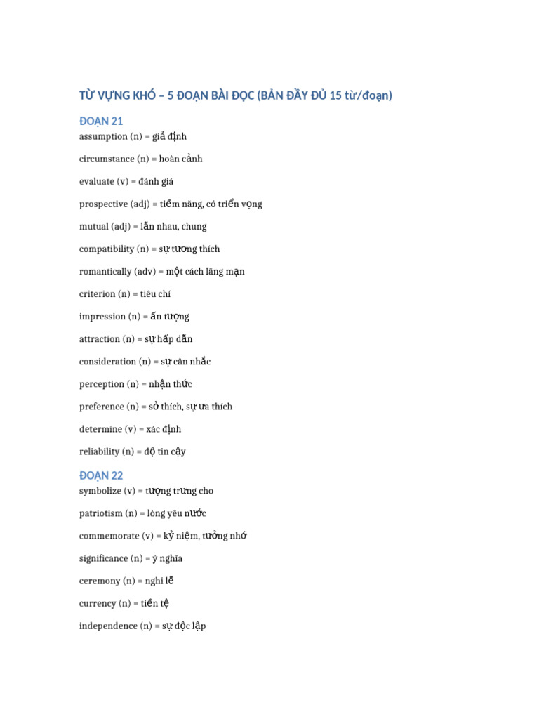 Tu Vung Kho 5 Doan Day Du | PDF