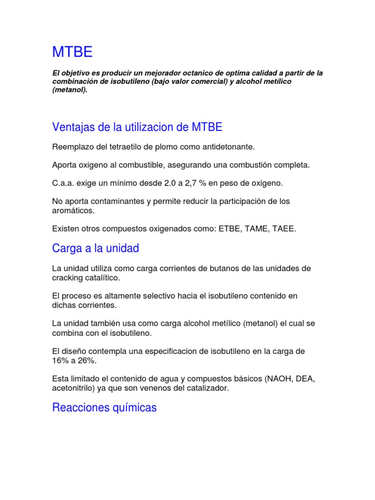 MTBE | PDF | Bomba | Catálisis