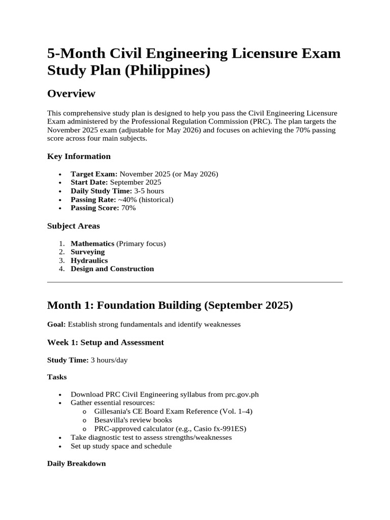 Civil Engineering Exam Study Plan 2025 | PDF | Mathematics ...