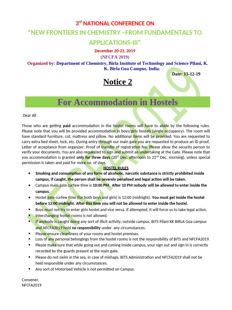 Notice2 - Accommodation For Students-Hostel Rules | PDF