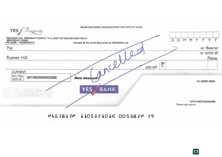 Amarveda Cancelled Cheque | PDF