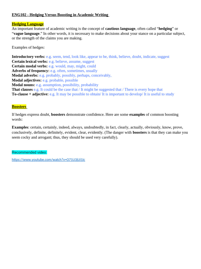 Hedges and Boosters in Academic Writing | PDF