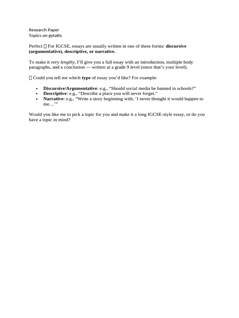 IGCSE Essay Types and Topics Guide | PDF
